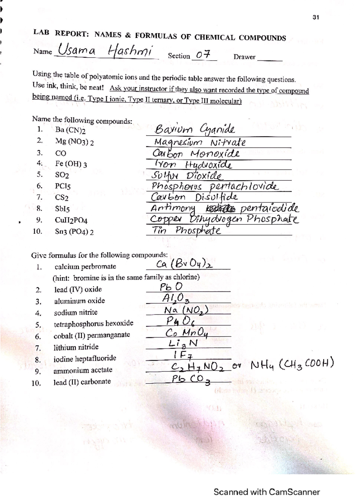 Lab Report - Naming and Significant Figures - CHEM 210 - SCSU - Studocu