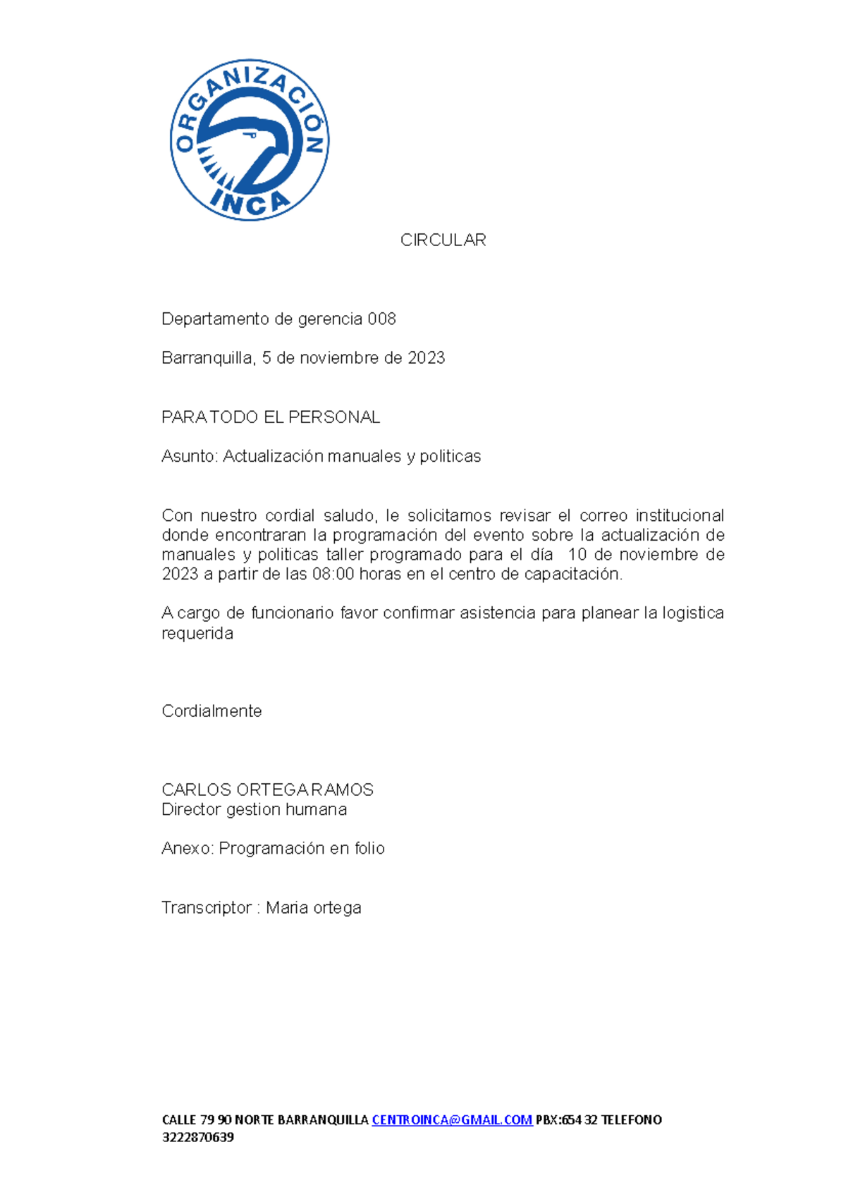 Circular - CIRCULAR Departamento de gerencia 008 Barranquilla, 5 de ...
