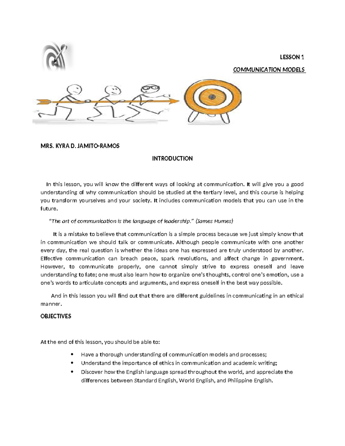 Lesson 1 - Purposive Communication - LESSON 1 COMMUNICATION MODELS MRS ...