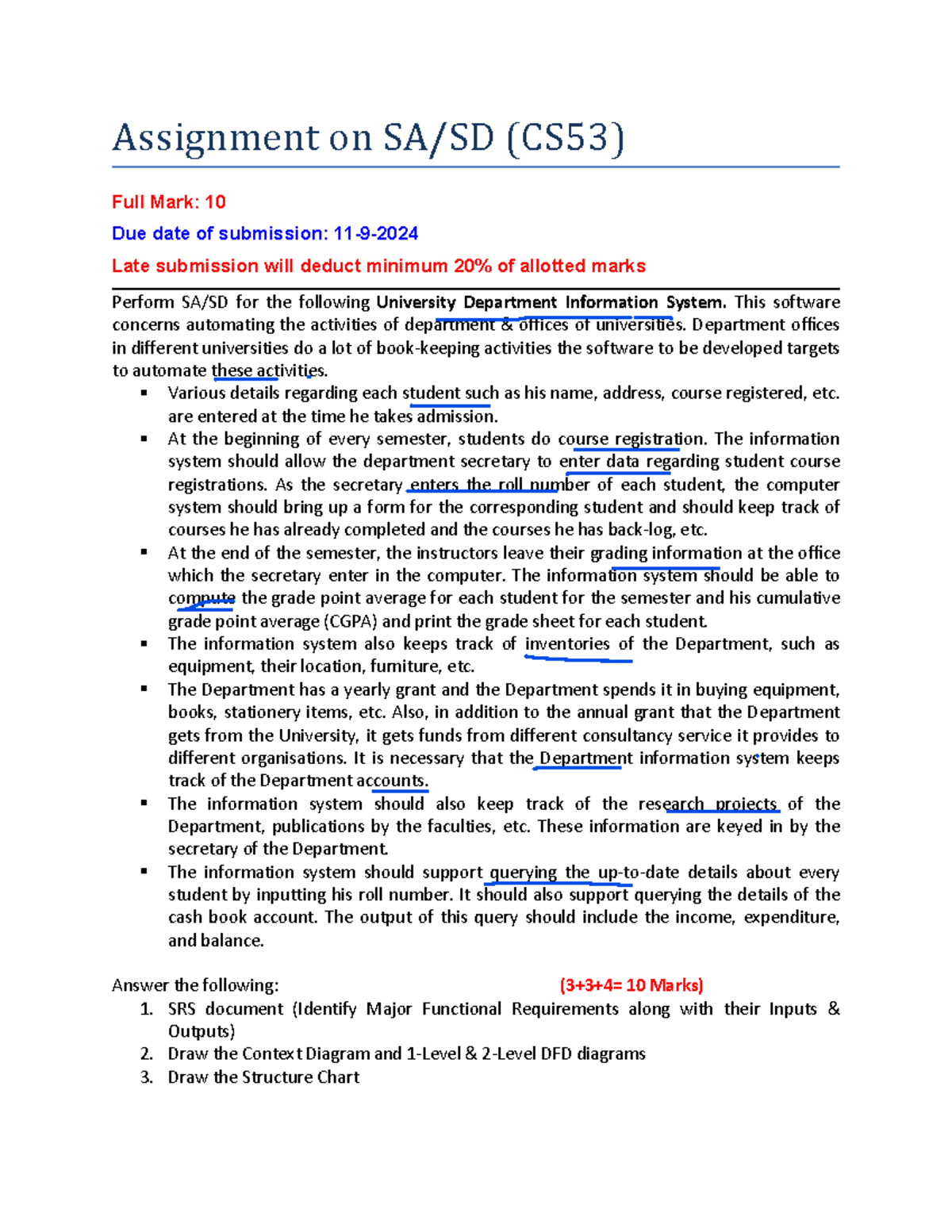 SE Asign 2Q - sdf - Assignment on SA/SD (CS53) Full Mark: 10 Due date ...