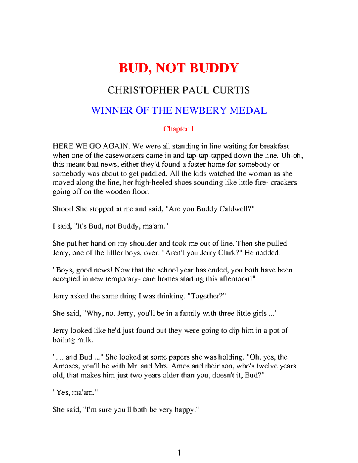 Budnotbuddy - The book - BUD, NOT BUDDY CHRISTOPHER PAUL CURTIS WINNER ...