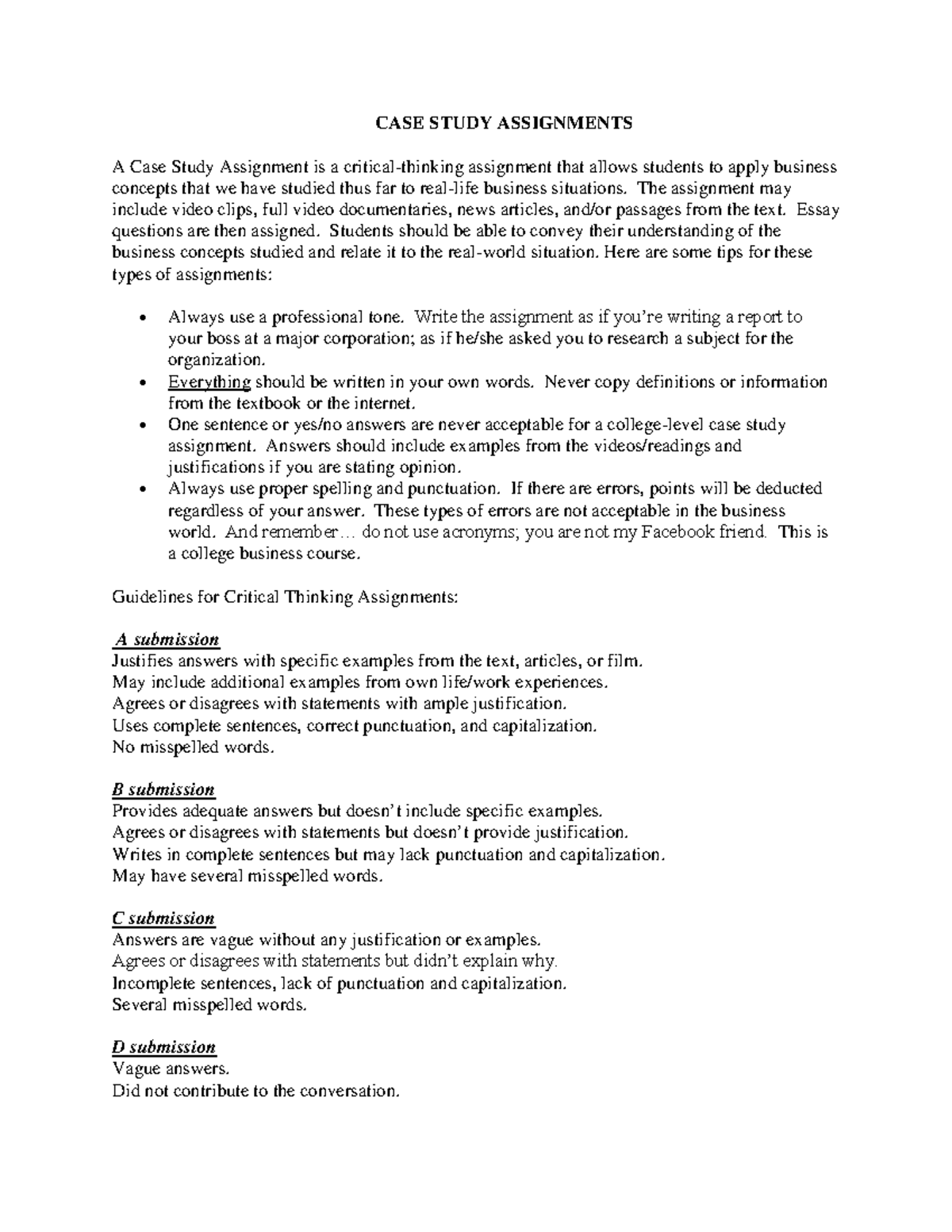 Tips for Case Study Asignments (chứ còn muốn dài thế nào nữa) - CASE ...