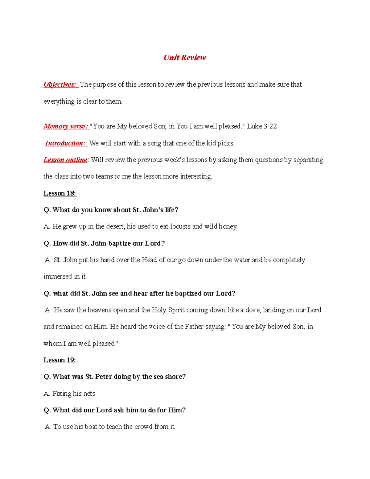 Unit Review 1 - scored an A - Unit Review Objectives: The purpose of ...