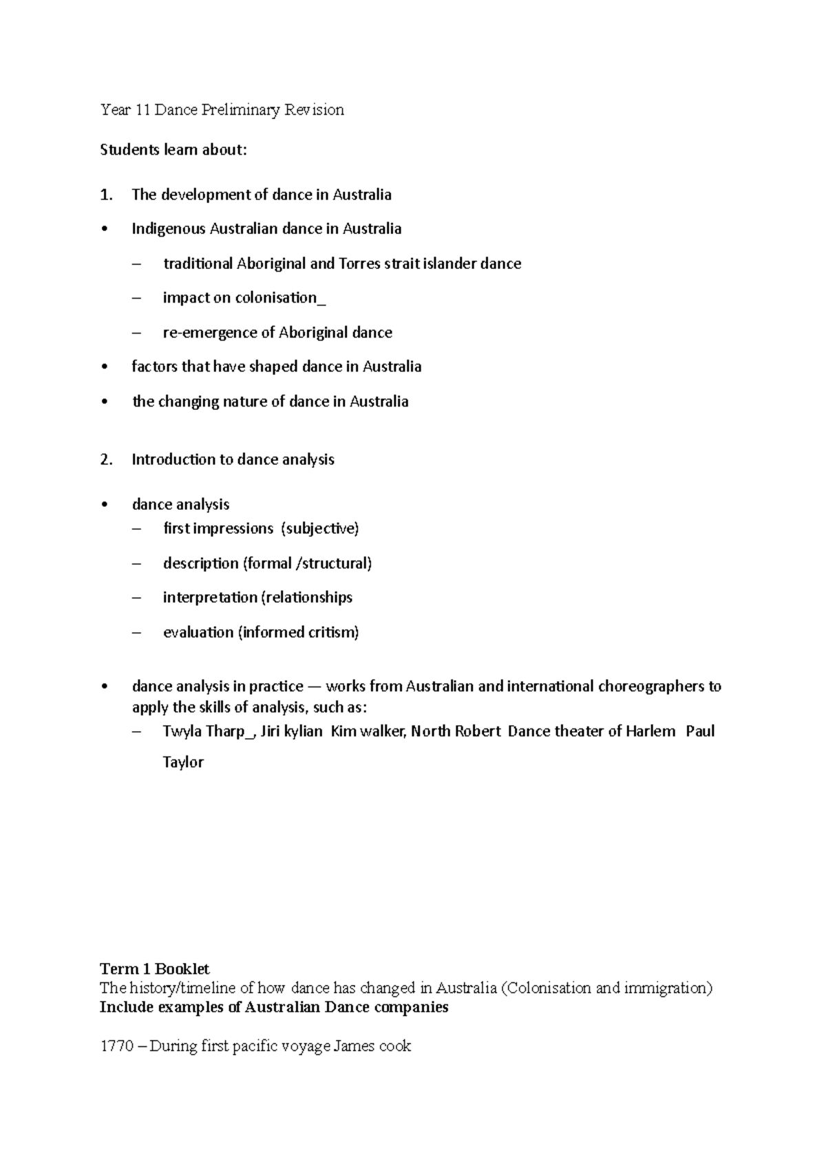 Year 11 Dance Preliminary Revision - Year 11 Dance Preliminary Revision ...