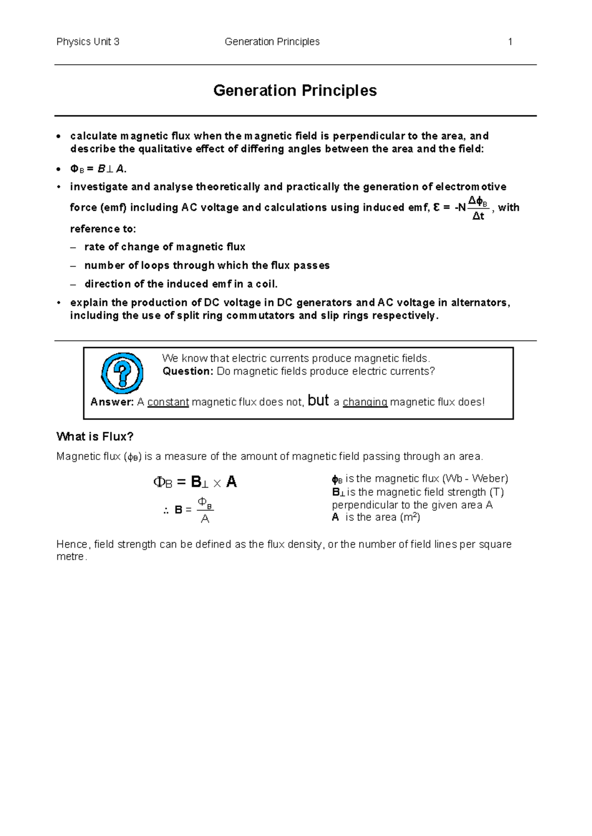 Generation principles notes - Generation Principles calculate magnetic ...