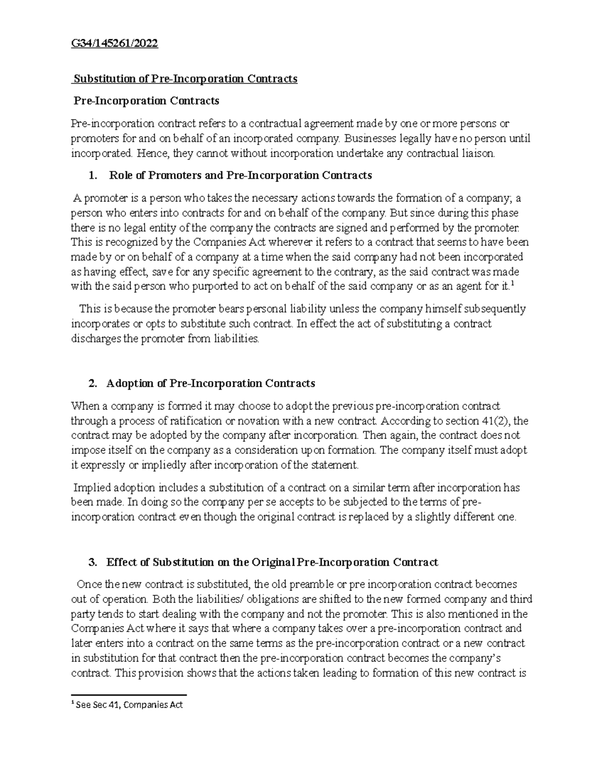 Pre-Incorp Contracts - Hello! This is a part of my LBA assignment that I did as extra credit for ...