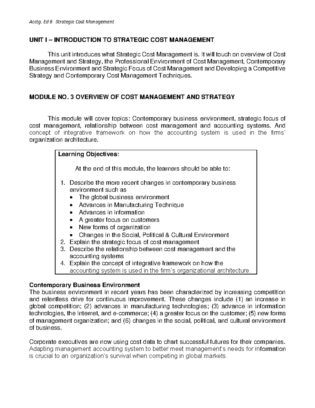 MODULE-NO.-3-OVERVIEW-OF-COST-MANAGEMENT-AND-STRATEGY - UNIT I ...