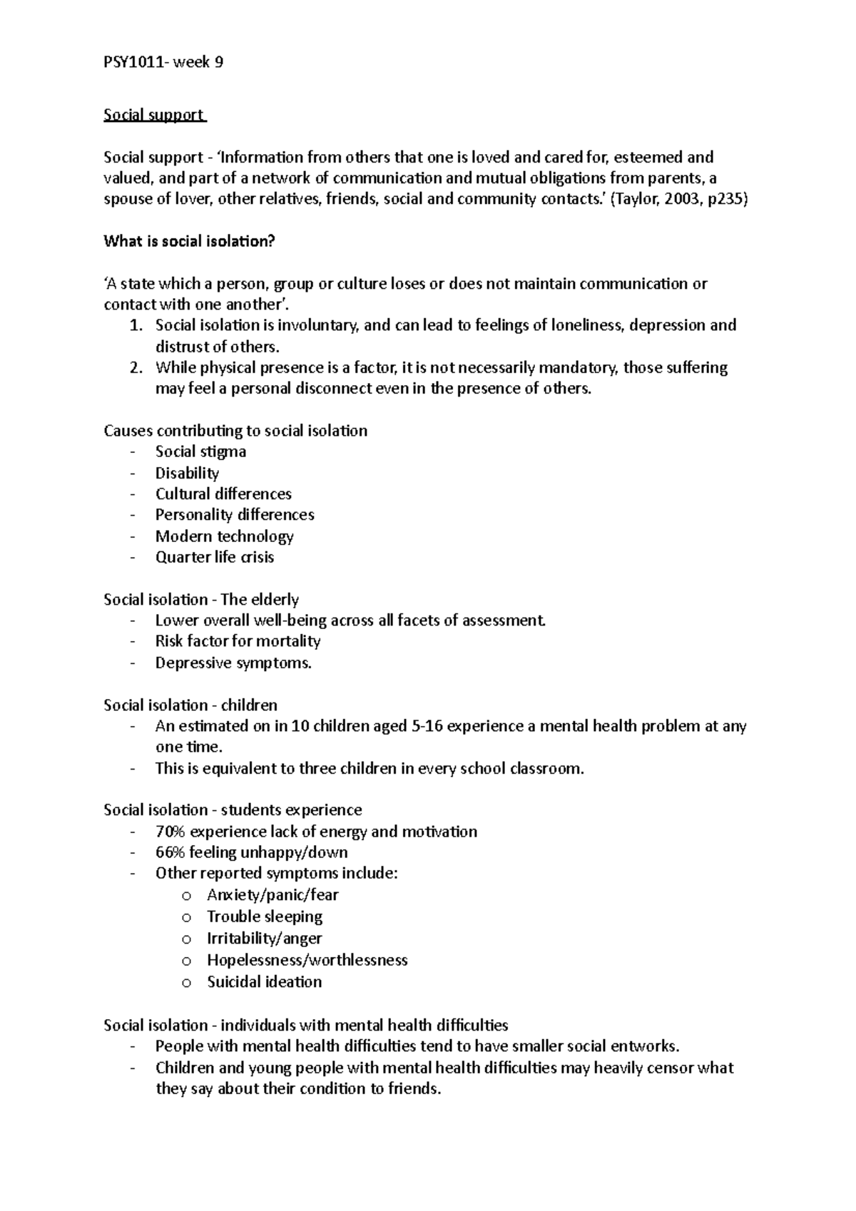 Social support week 9 - week 9 - Social support Social support ...