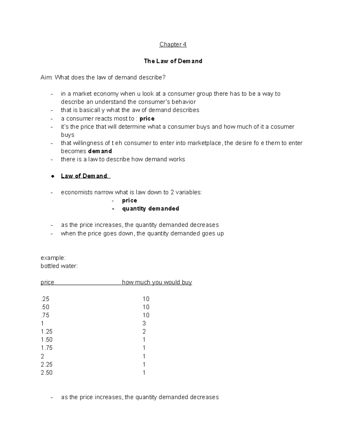 Economics Chapter 4 - Lecture notes 4 - Chapter 4 The Law of Demand Aim ...