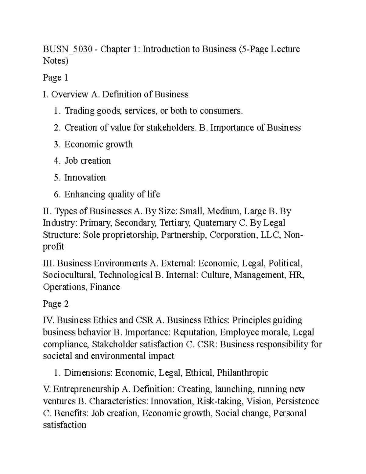 BUSN 5030 - Chapter 1 - BUSN_5030 - Chapter 1: Introduction to Business ...