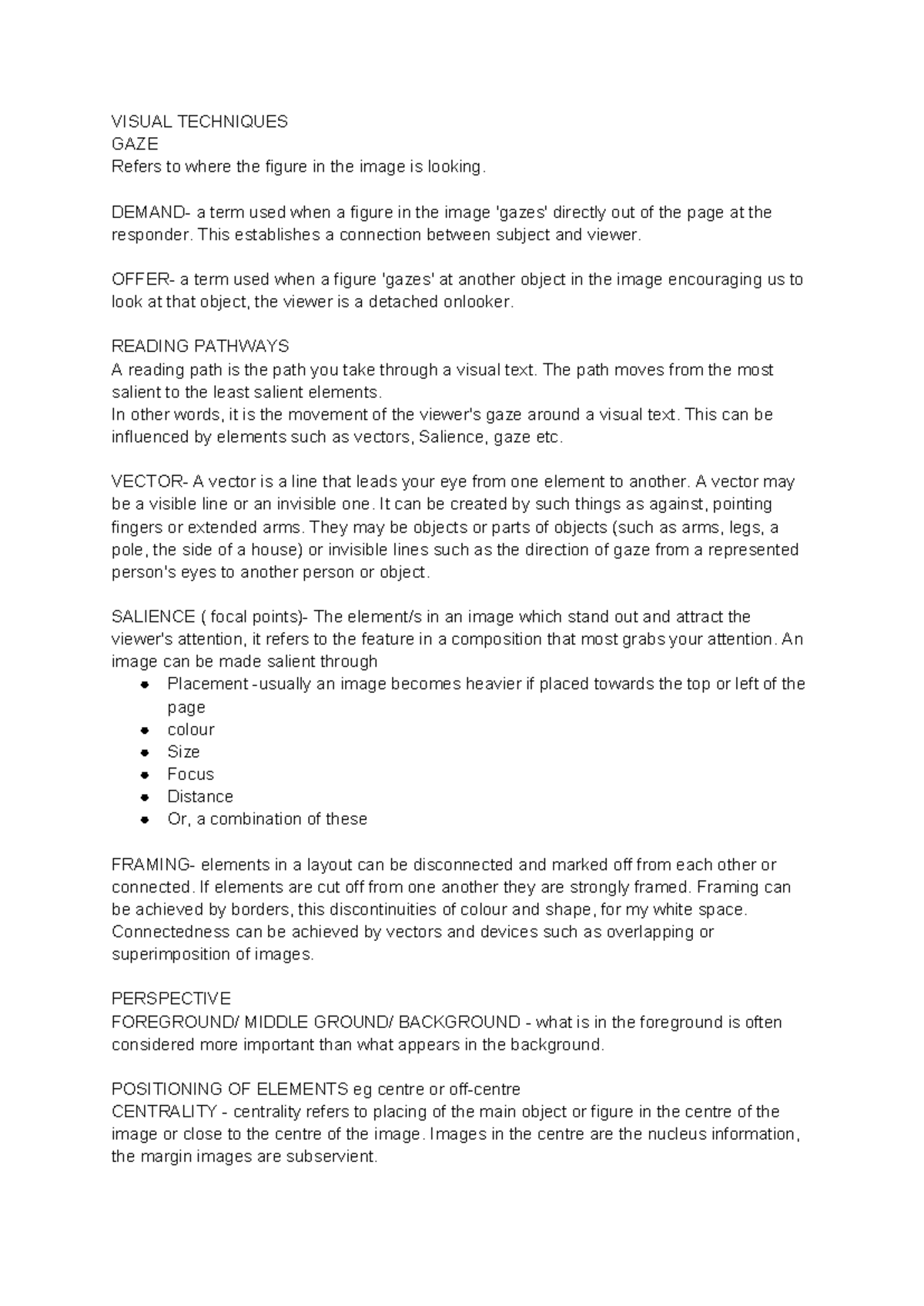 Visual Techniques - VISUAL TECHNIQUES GAZE Refers to where the figure ...