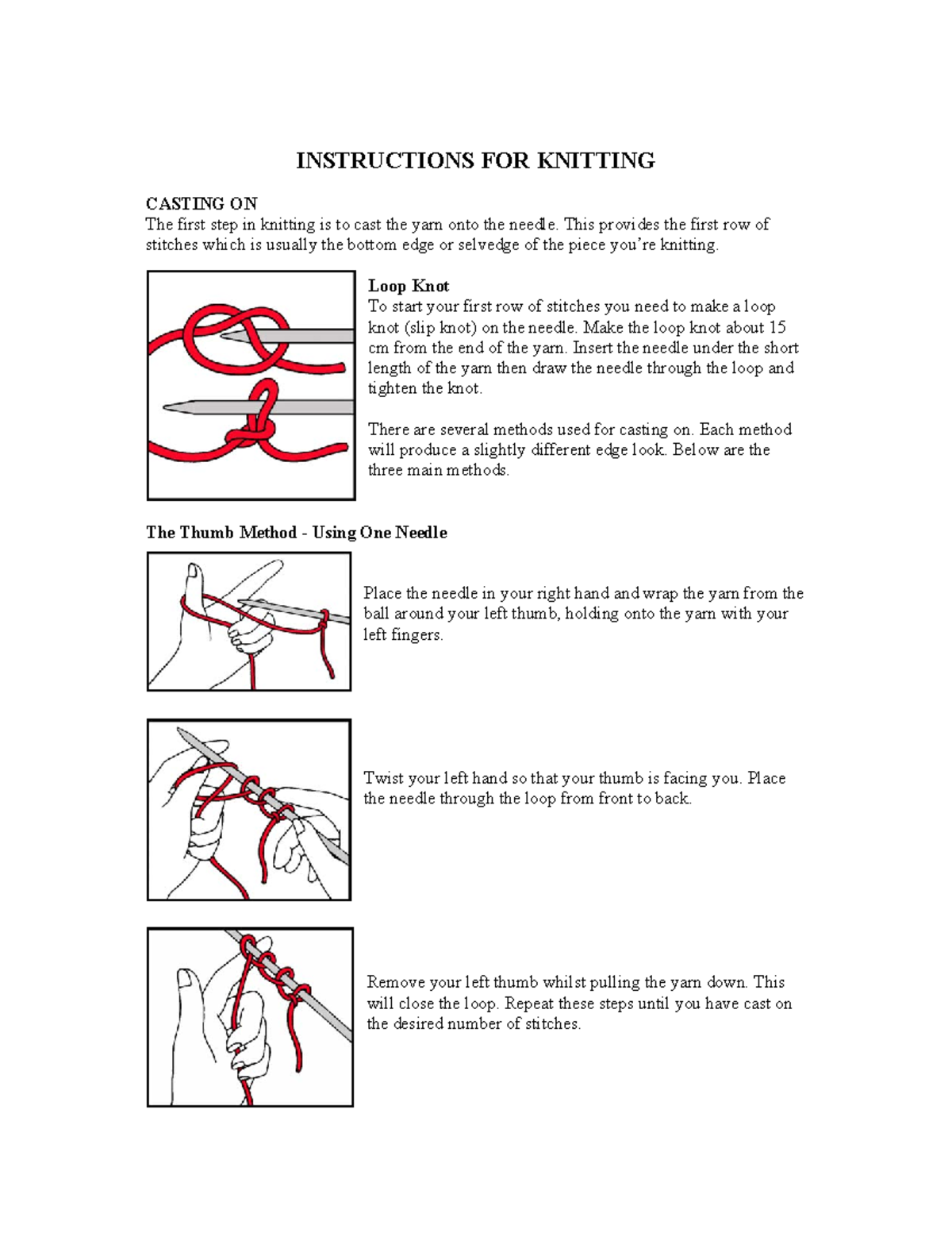 Instructions knitting web - INSTRUCTIONS FOR KNITTING CASTING ON The ...