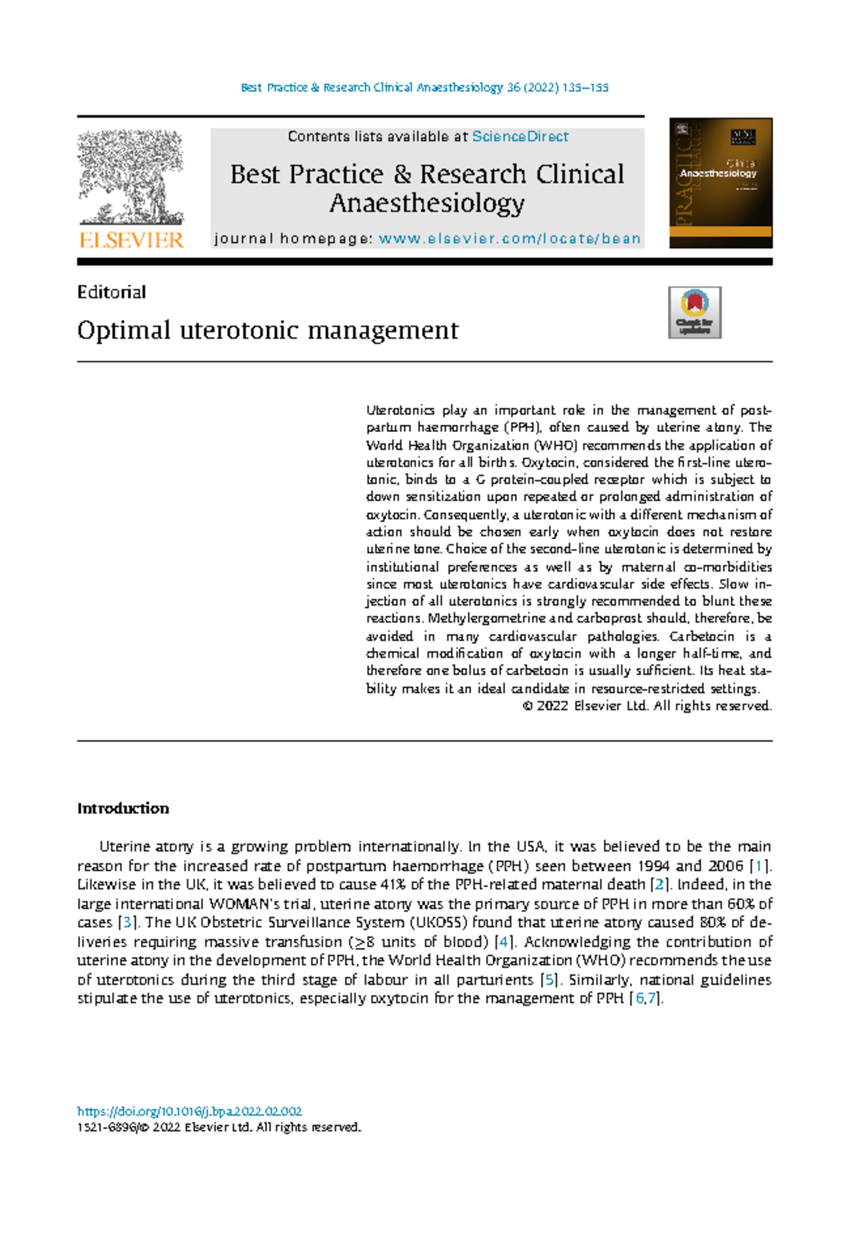 uterotonics management - Editorial Optimal uterotonic management ...