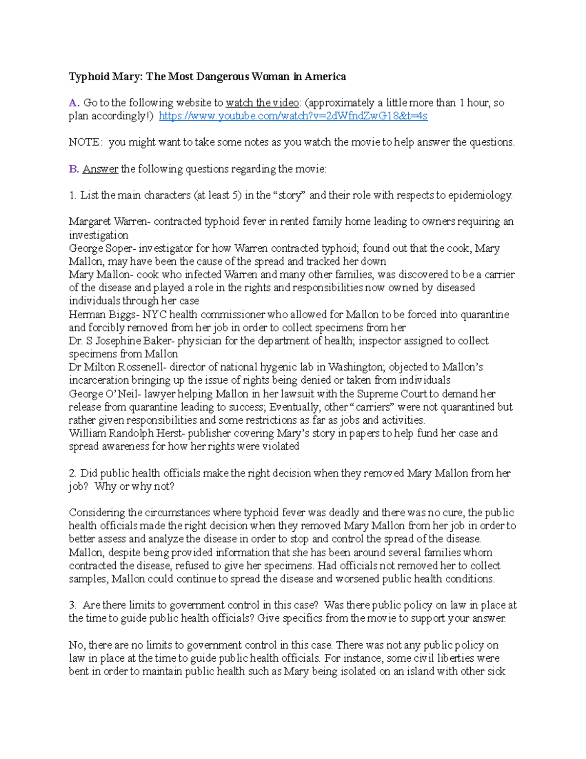 Typhoid Mary - Online class; assignments - Typhoid Mary: The Most ...