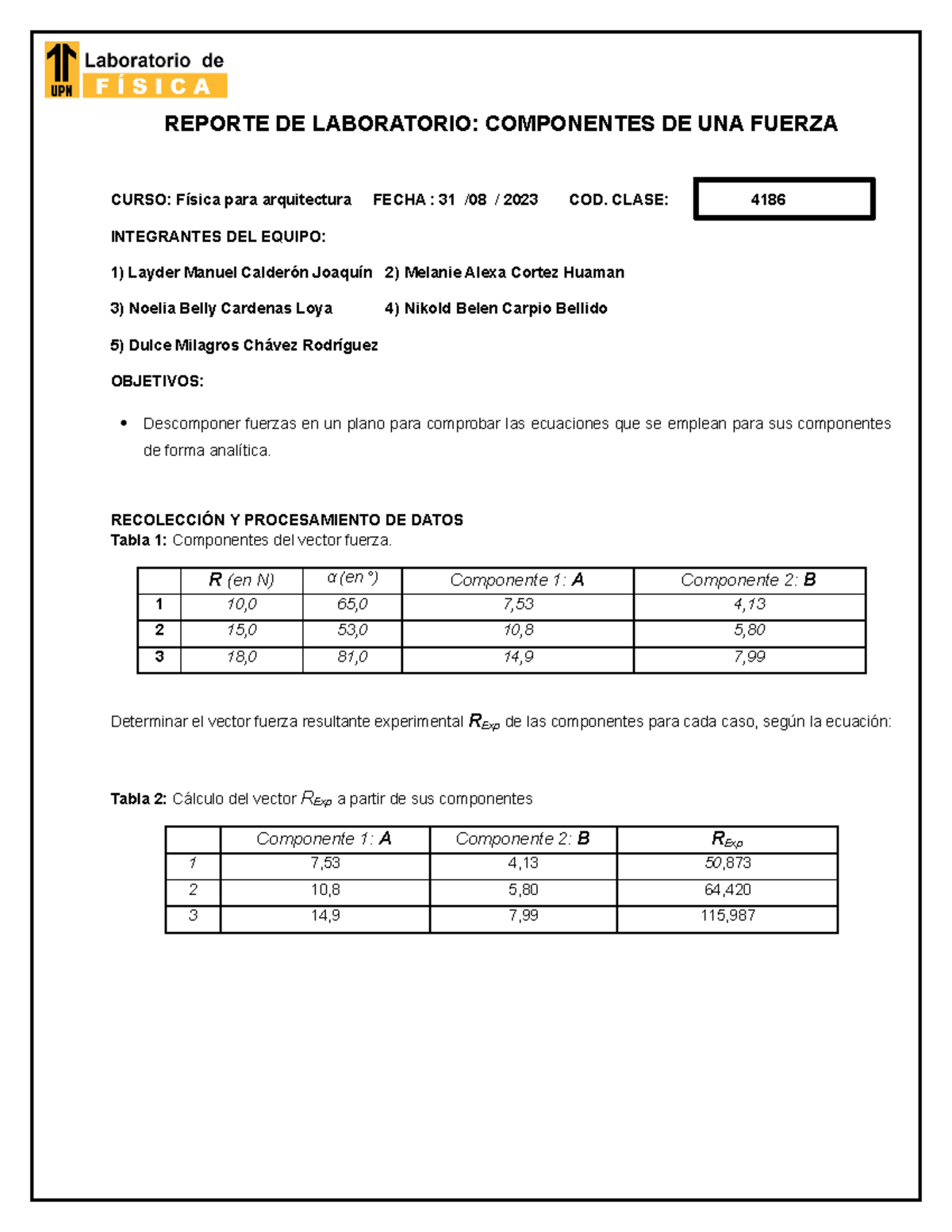 Reporte LAB Fisiarq S03 CF - Física I - UPN - Studocu