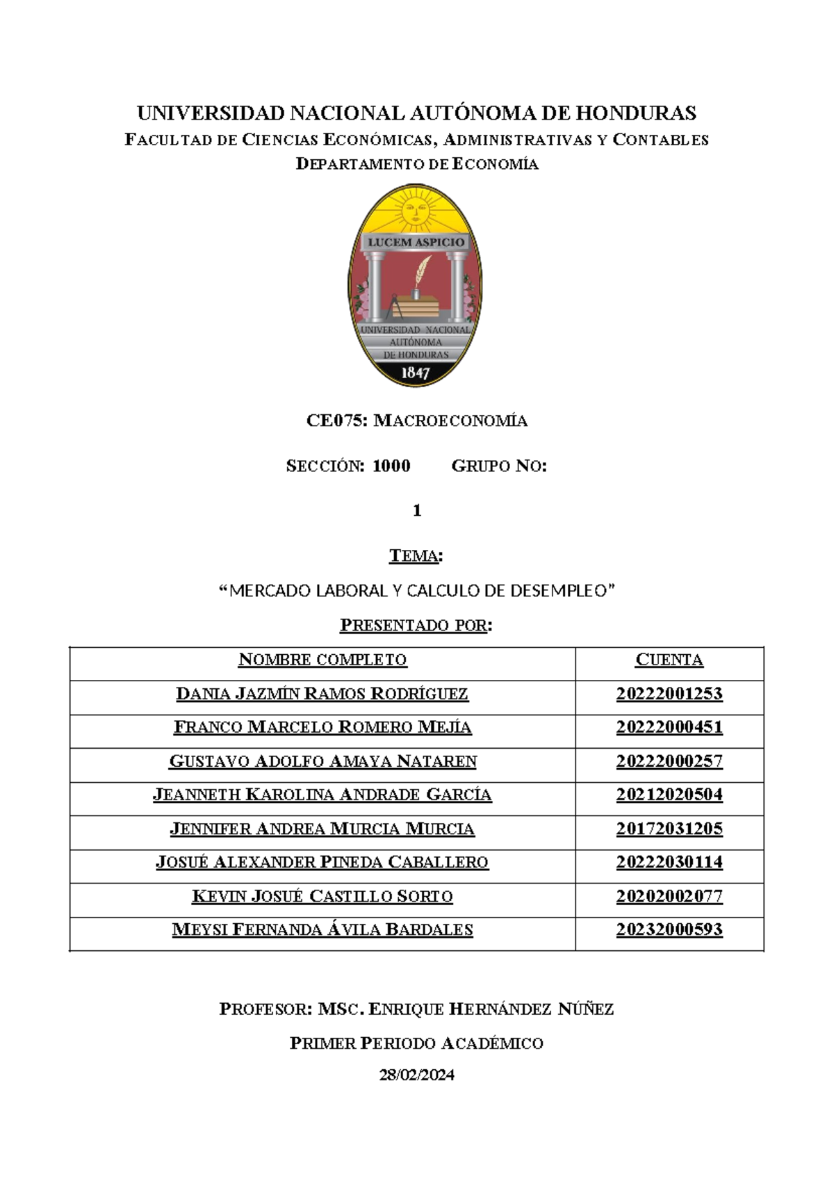 Guiademacro#4 - UNIVERSIDAD NACIONAL AUTÓNOMA DE HONDURAS FACULTAD DE CIENCIAS ECONÓMICAS, - Studocu