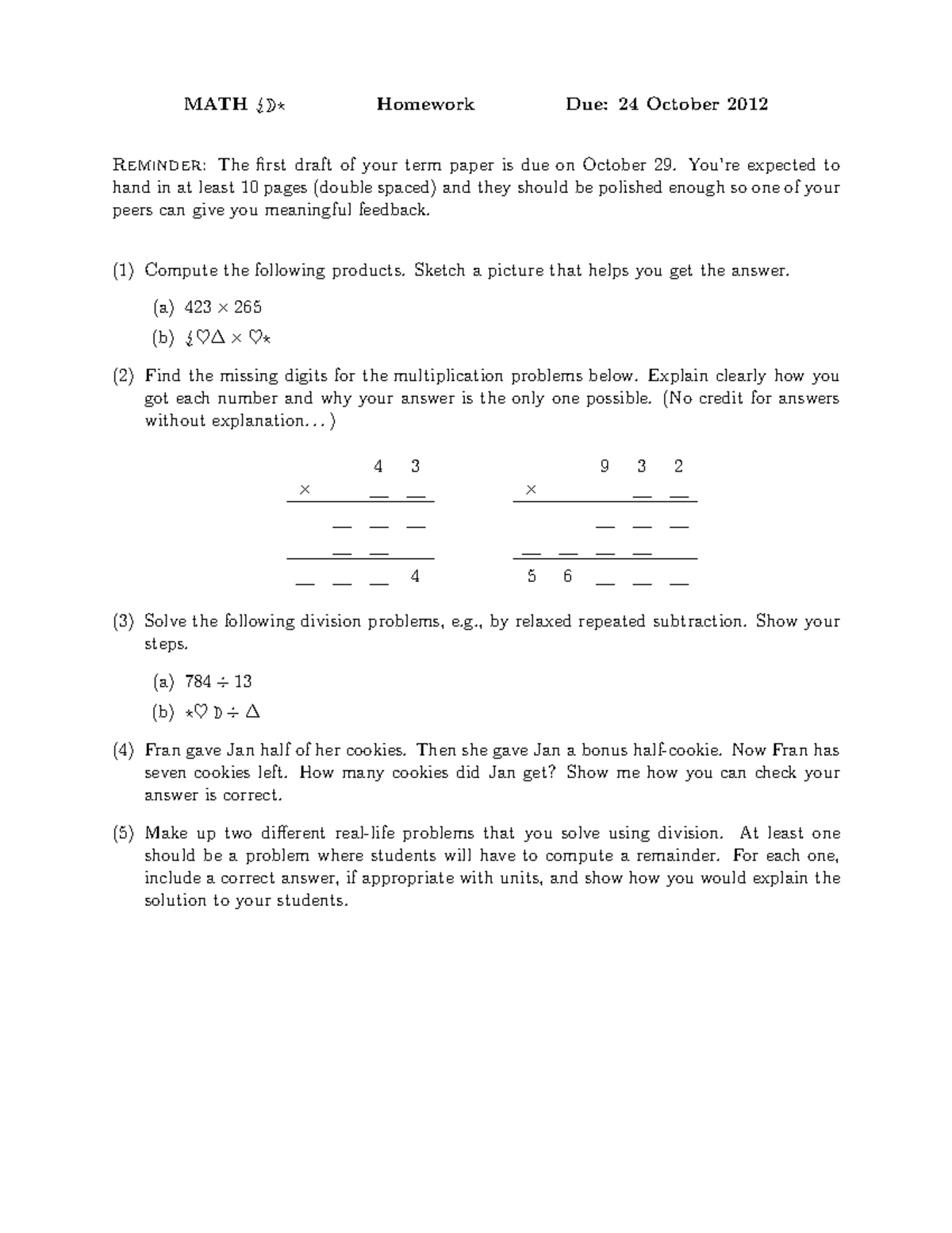 Hw8 - Homework assignment 8 - MATH %⋆ Homework Due: 24 October 2012 ...