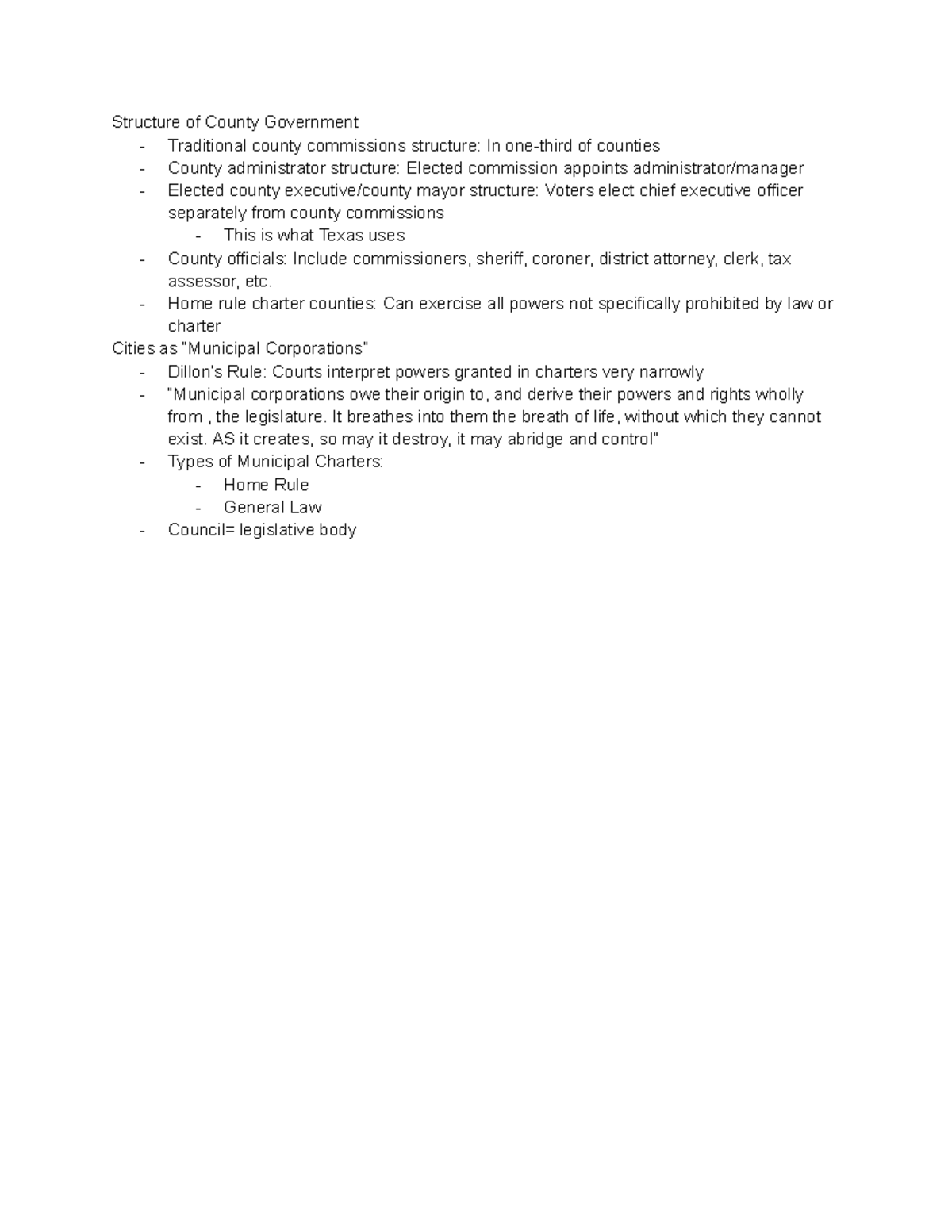 POLS 207 2/21 - Structures of Government - Structure of County ...