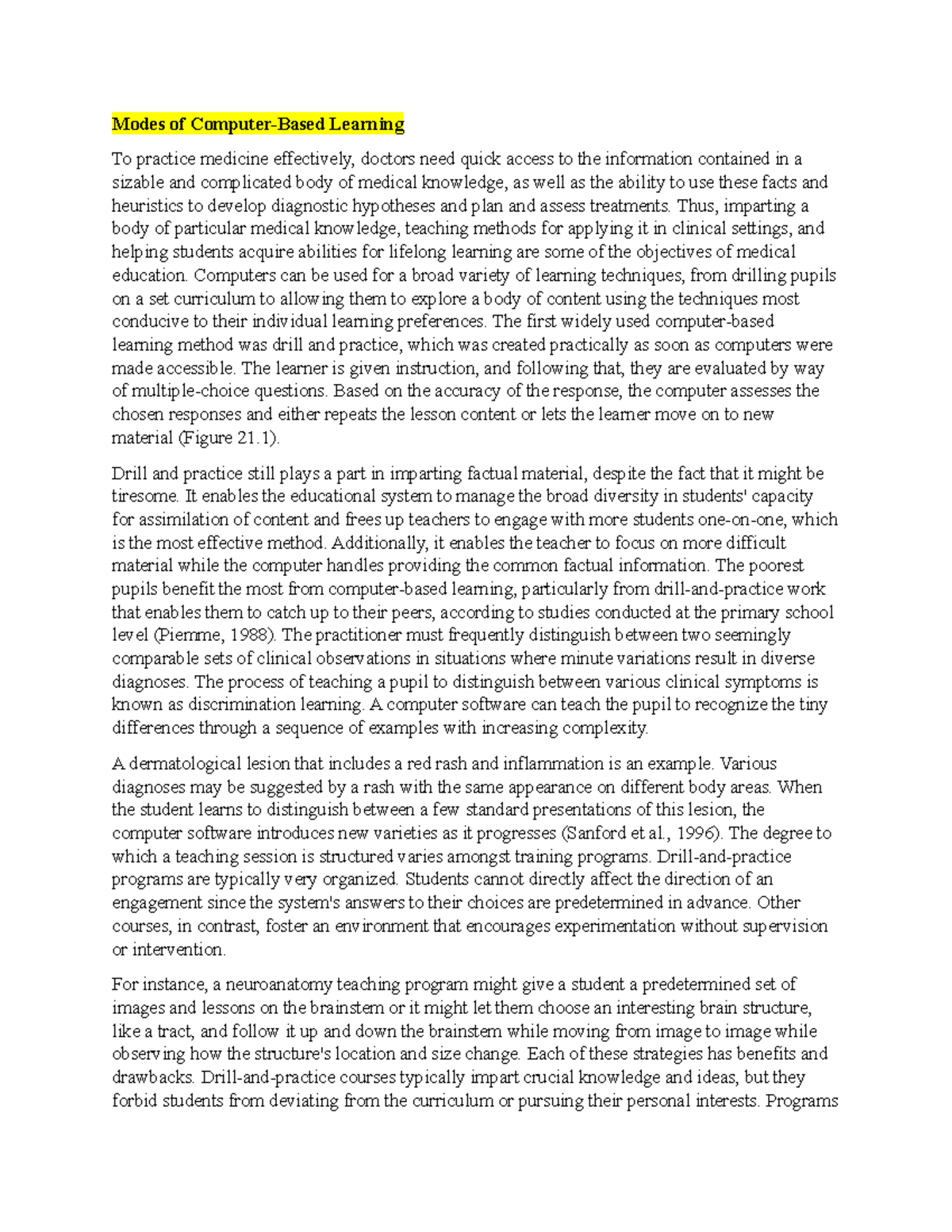 Modes of Computer-Based Learning - Thus, imparting a body of particular ...