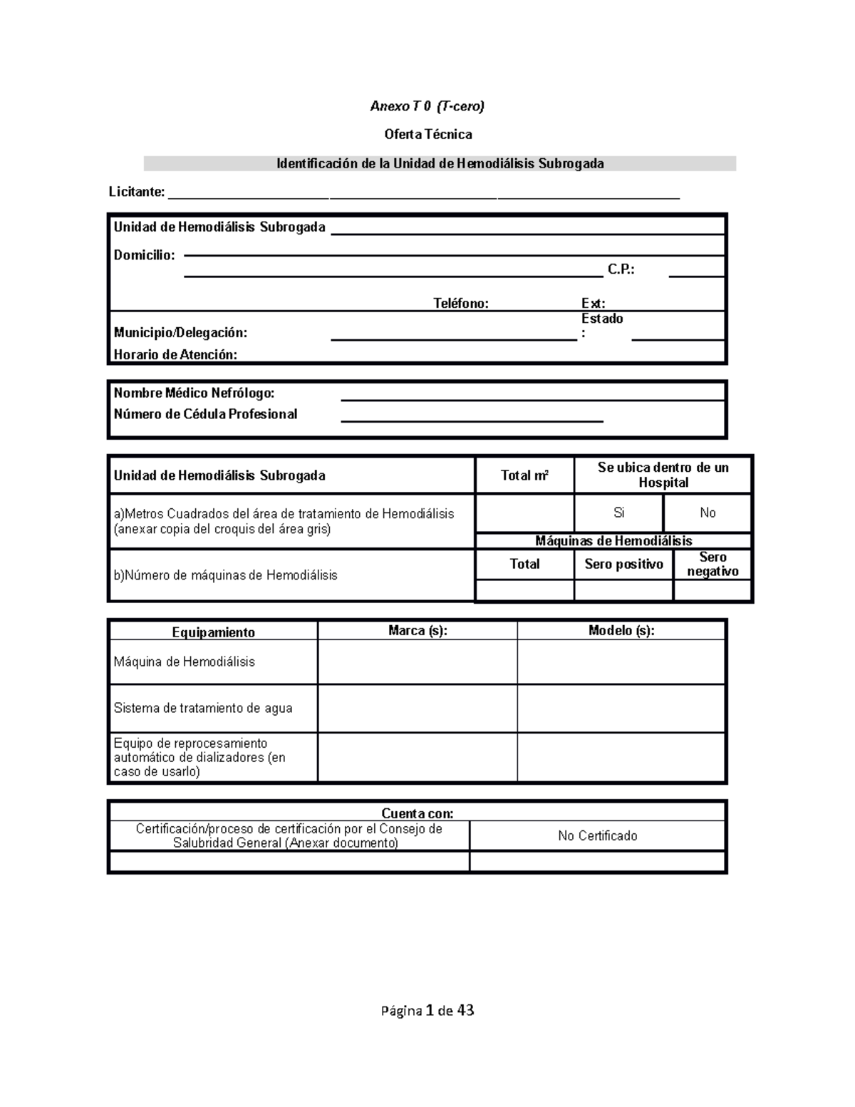 Anexos de la Convocatoria H S 2023 - Anexo T 0 (T-cero) Oferta Técnica Identificación de la ...