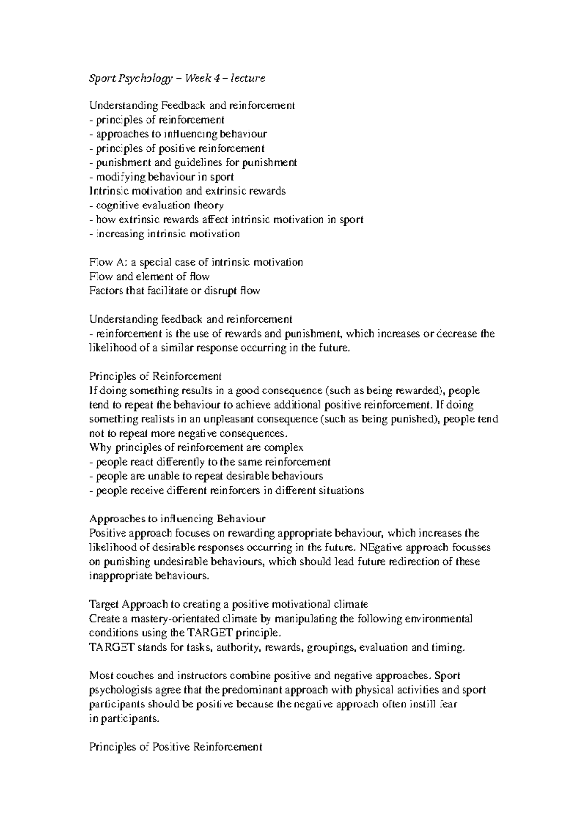 Sport Psychology – Week 4 – lecture.docx - Sport Psychology – Week 4 ...