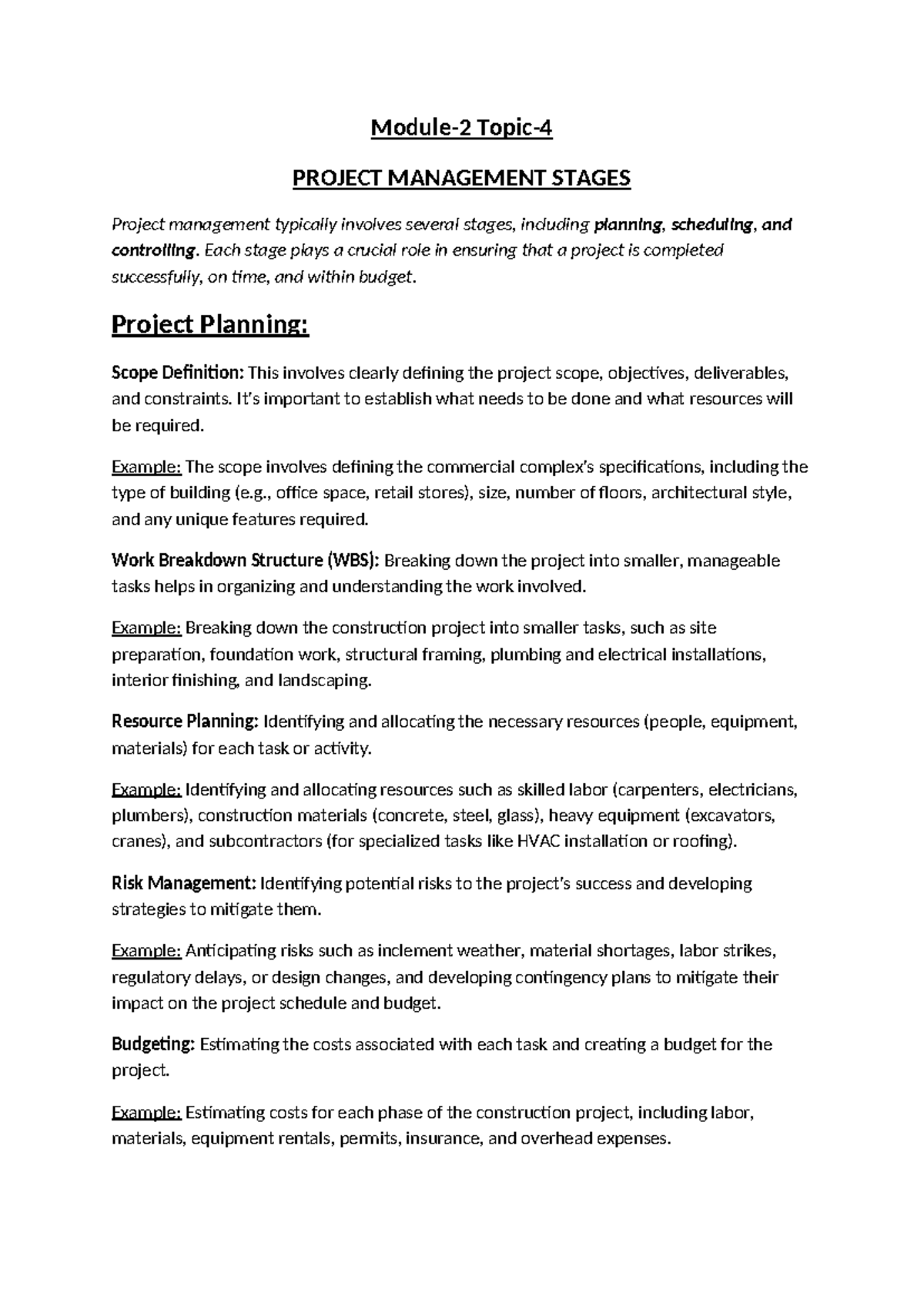Project Management Stages - Module-2 Topic- PROJECT MANAGEMENT STAGES ...
