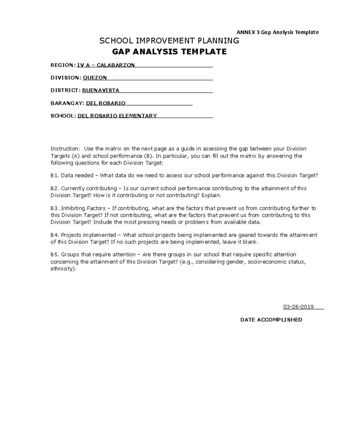 SIP Annex 3 Gap Analysis Template - ANNEX 3 Gap Analysis Template ...