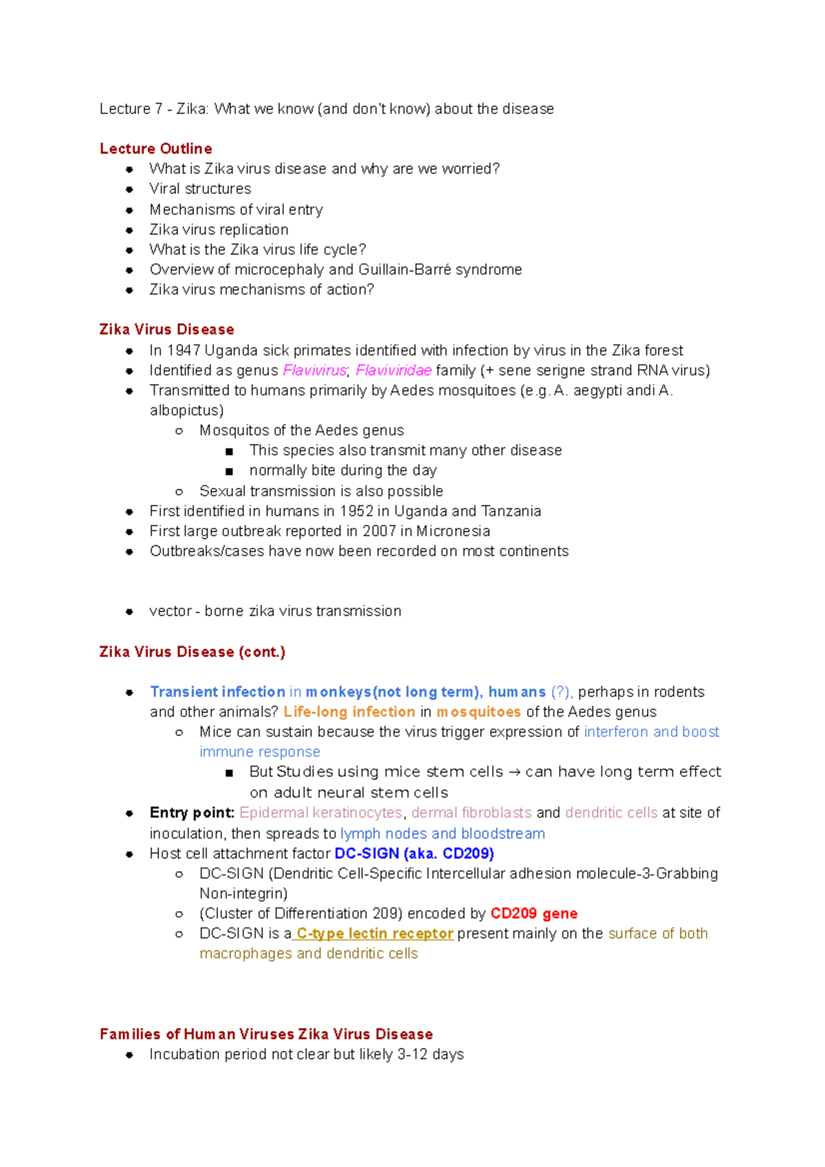 HMB204 UTSG Lecture Notes Lecture 7 - Zika What we know (and don’t know ...