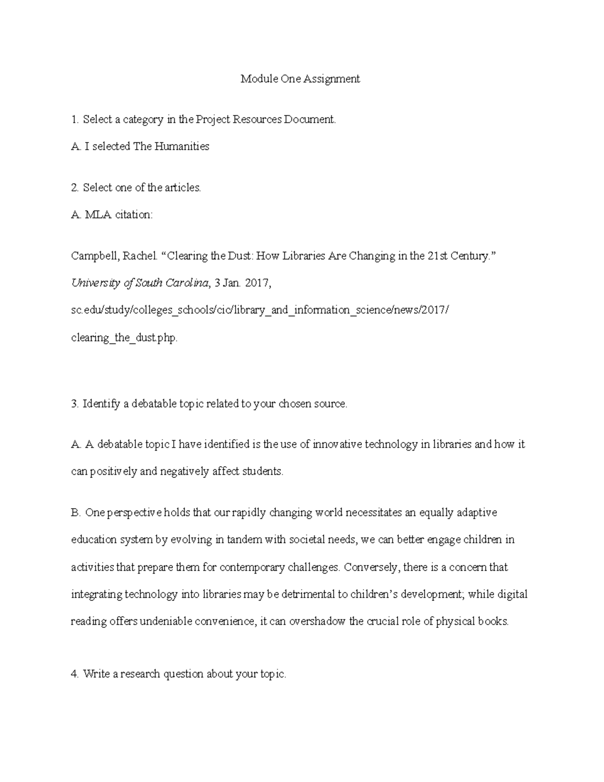 ENG-190moduleoneassignment - Module One Assignment Select a category in ...