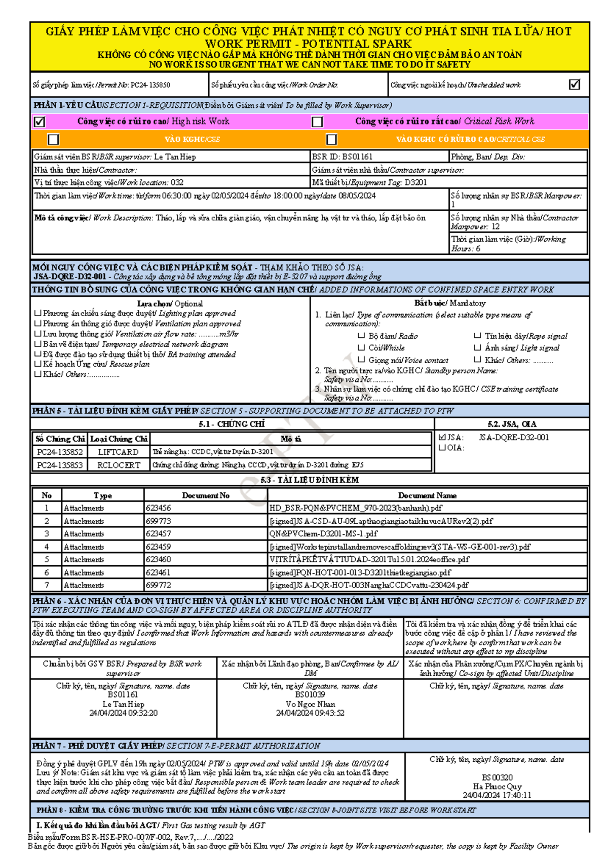 PTW A4 rev7 - the manual - Biểu mẫu/Form BSR-HSE-PRO-007/F-002, Rev ...