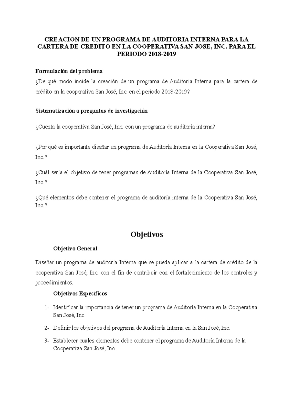 Creacion DE UN Programa DE Auditoria Interna PARA LA Cartera DE Credito ...