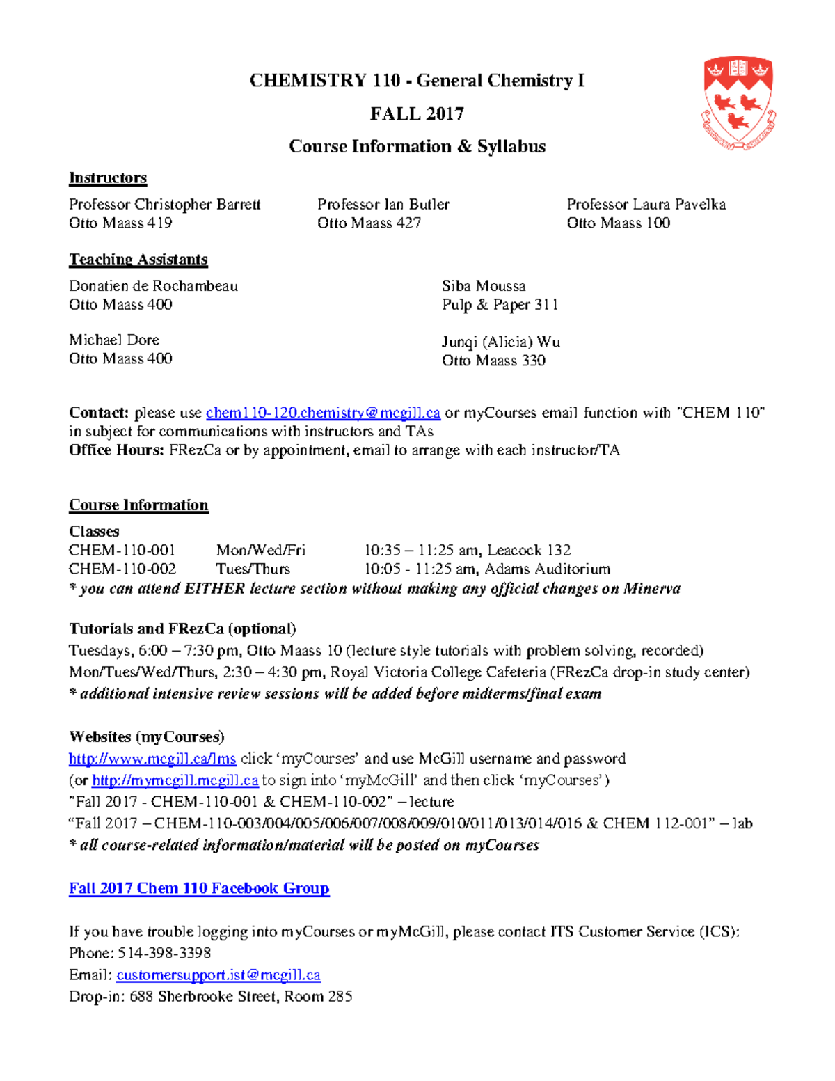 CHEM 110 - 2017 Syllabus - CHEMISTRY 110 - General Chemistry I FALL ...