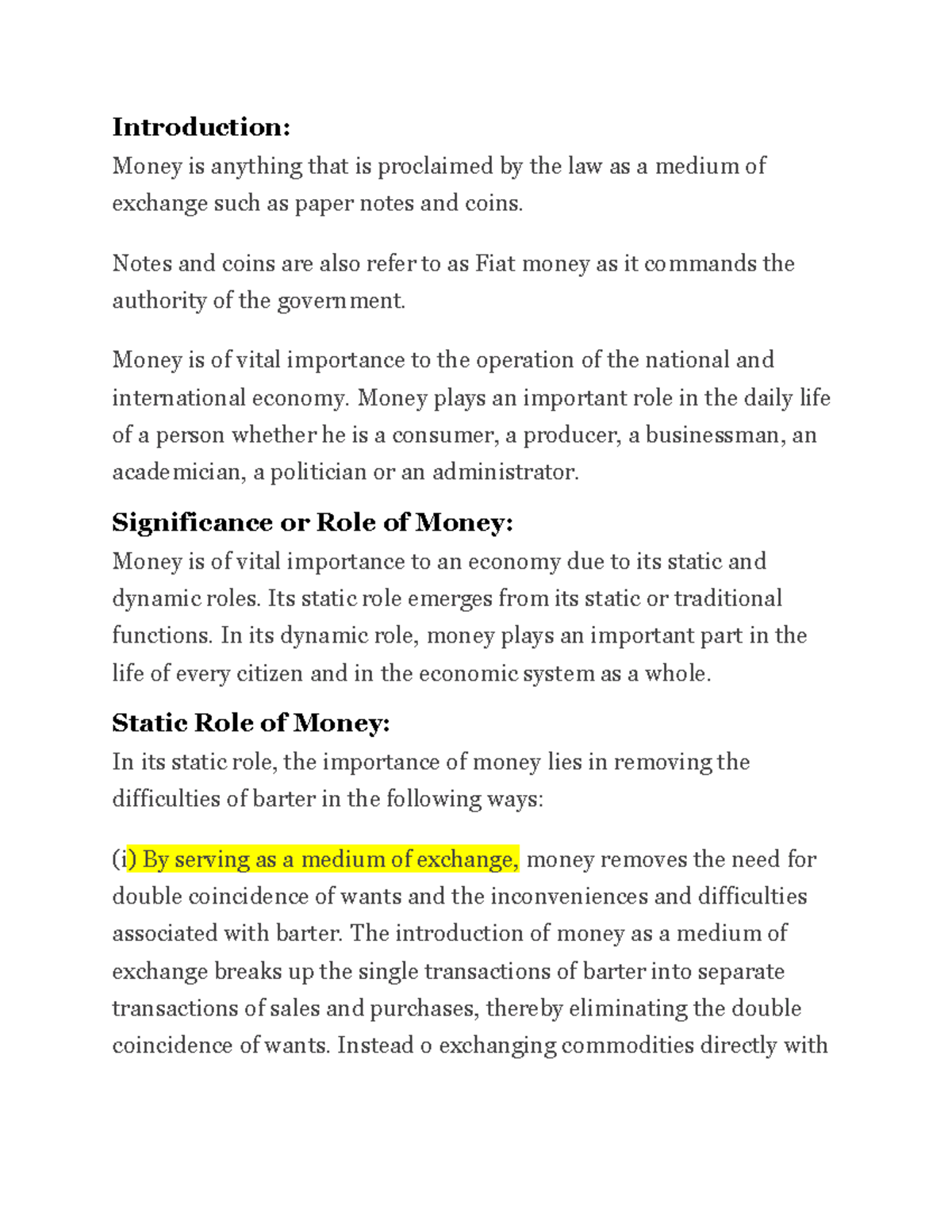 Money - Introduction: Money is anything that is proclaimed by the law ...