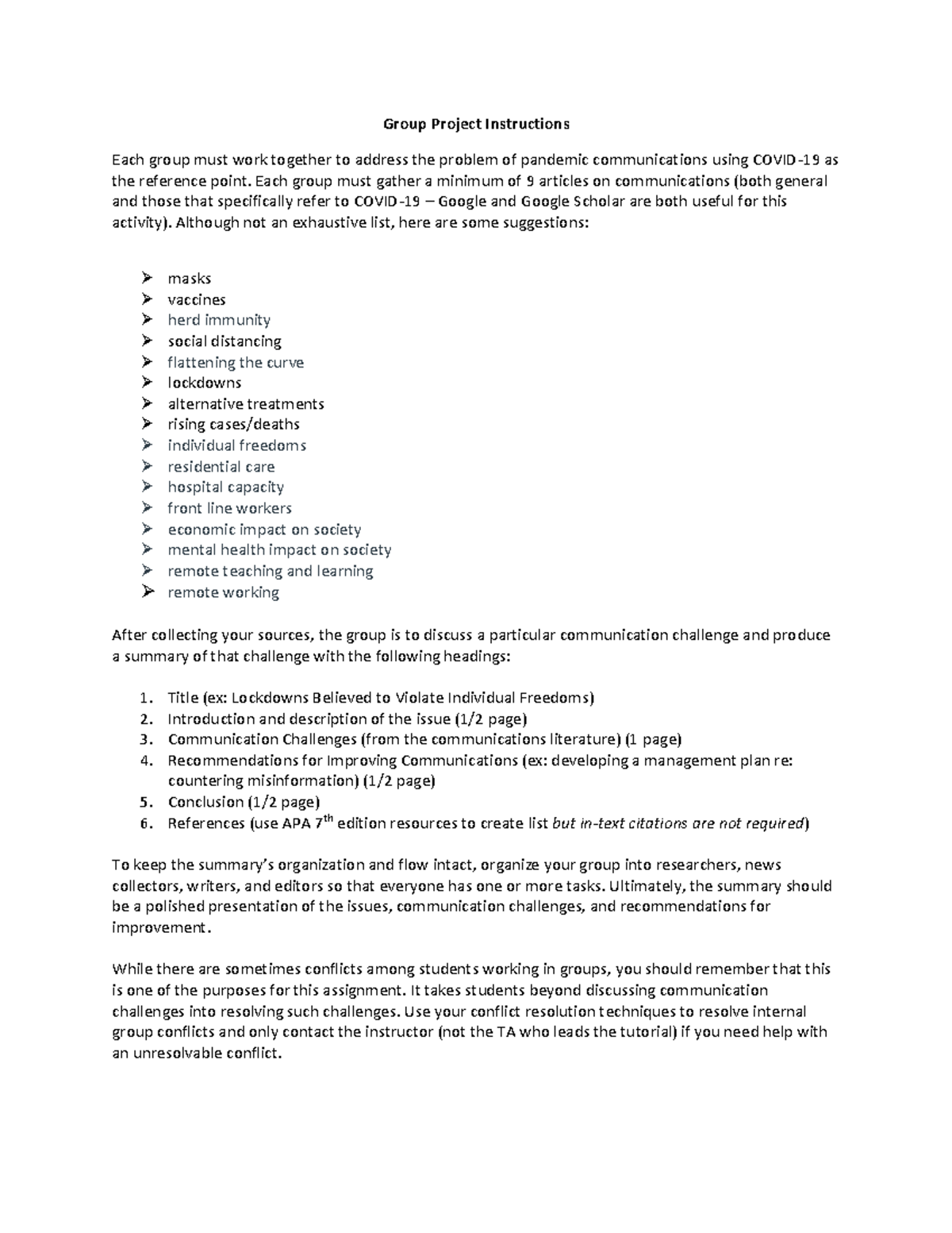 Group Project Instructions - Each group must gather a minimum of 9 articles on communications ...