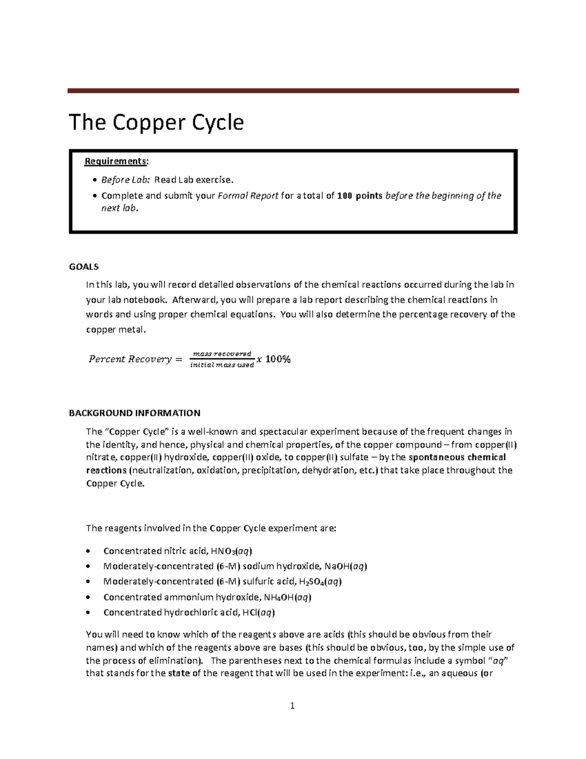 The copper cycle-formal - The Copper Cycle Requirements: Before Lab ...