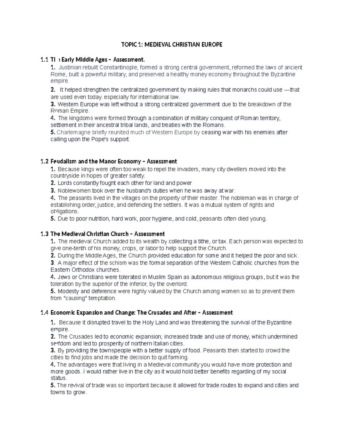 Topic 1 - Medieval Christian Europe 330-1450 - TOPIC 1: MEDIEVAL ...