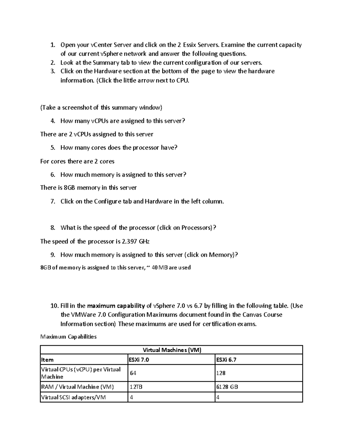 Week 1 Project Planning - Capacity Planning - 1. Open your vCenter ...