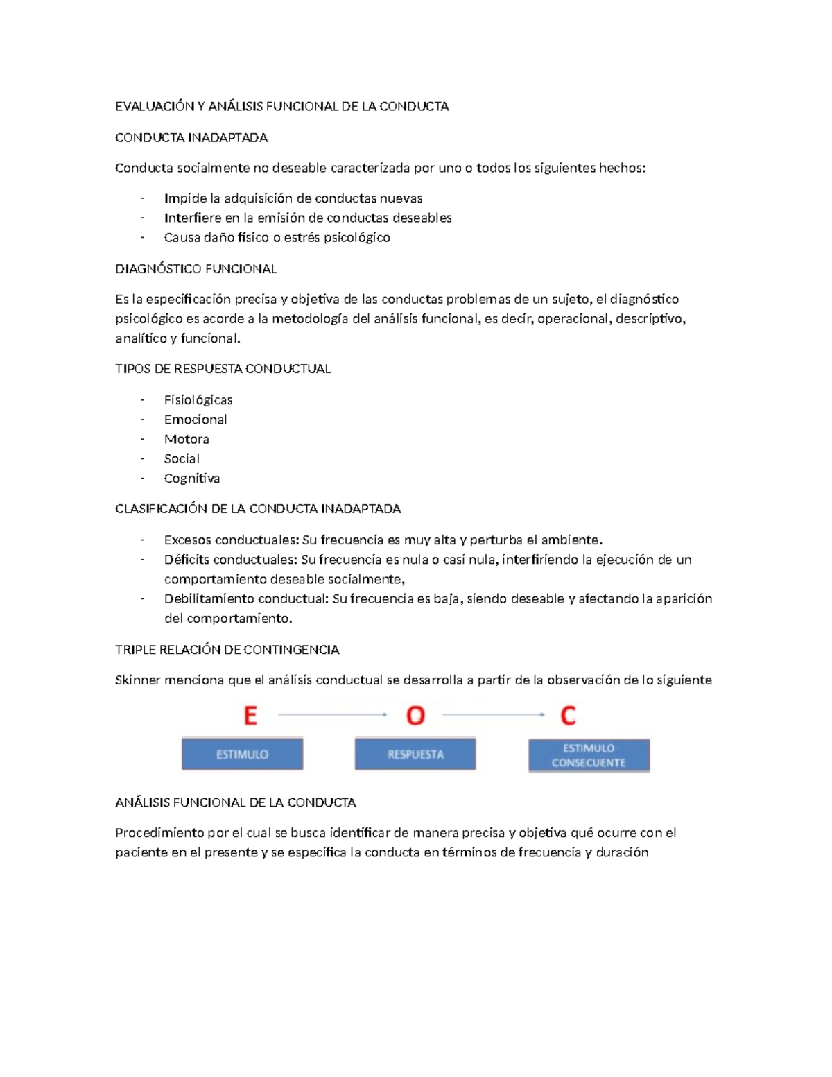 Resumen ANALISIS CONDUCTUAL - EVALUACIÓN Y ANÁLISIS FUNCIONAL DE LA ...