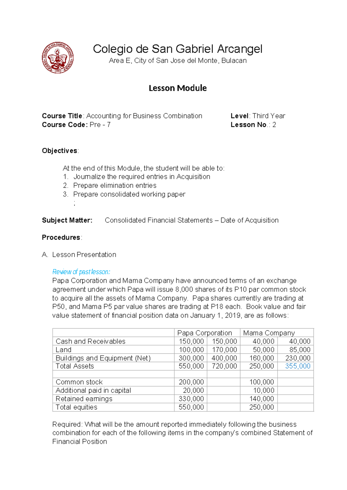 Module-2 - Colegio de San Gabriel Arcangel Area E, City of San Jose del ...