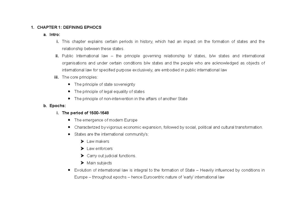 Exam prep for public international law - 1. CHAPTER 1: DEFINING EPHOCS ...