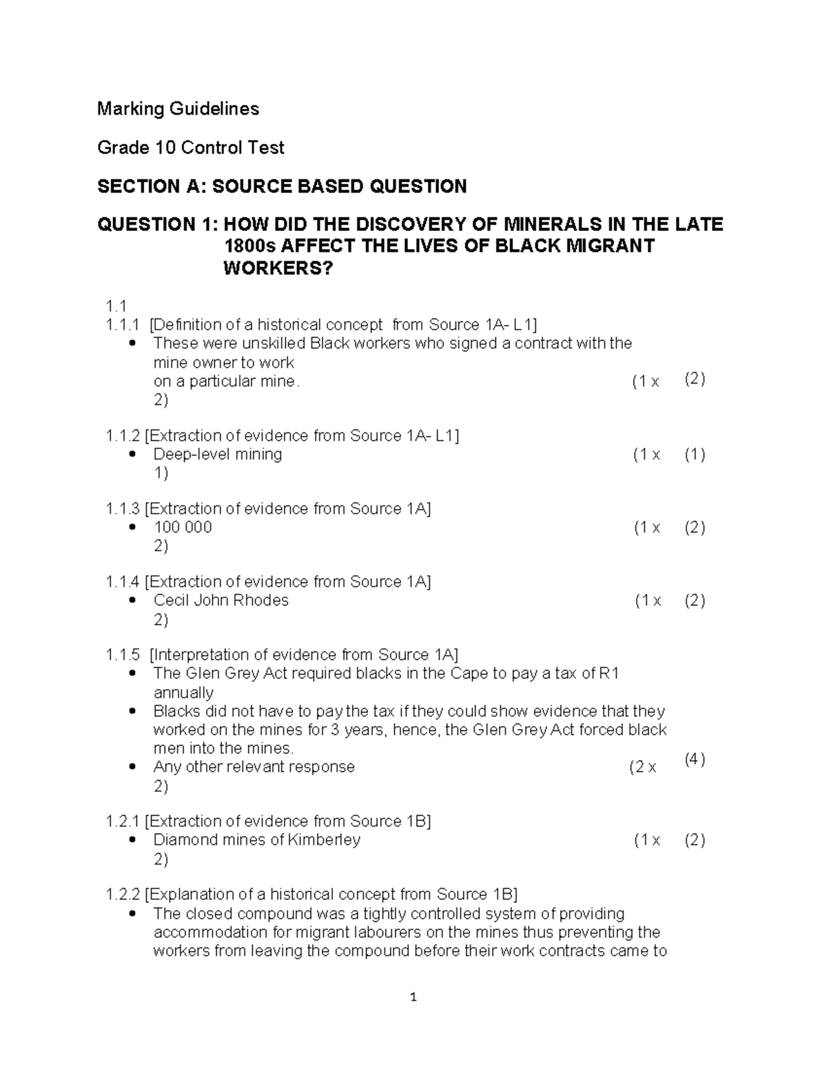 Marking guideline Grade 10 Test Final COPY - Marking Guidelines Grade ...