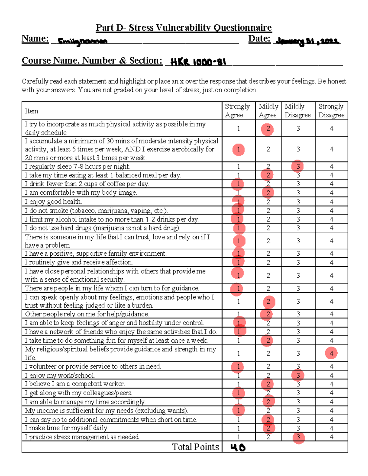 HKR assignment 22 self question are - Part D- Stress Vulnerability ...
