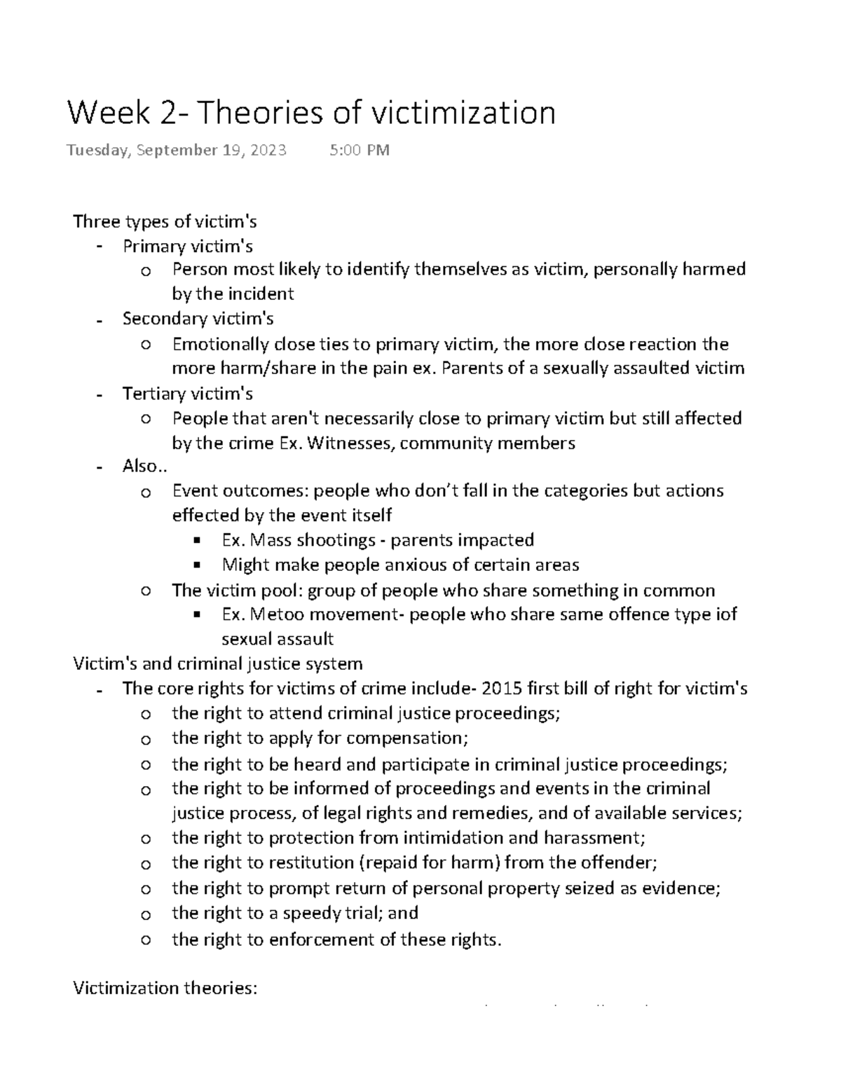Week 2- Theories of victimization - Three types of victim's Primary ...
