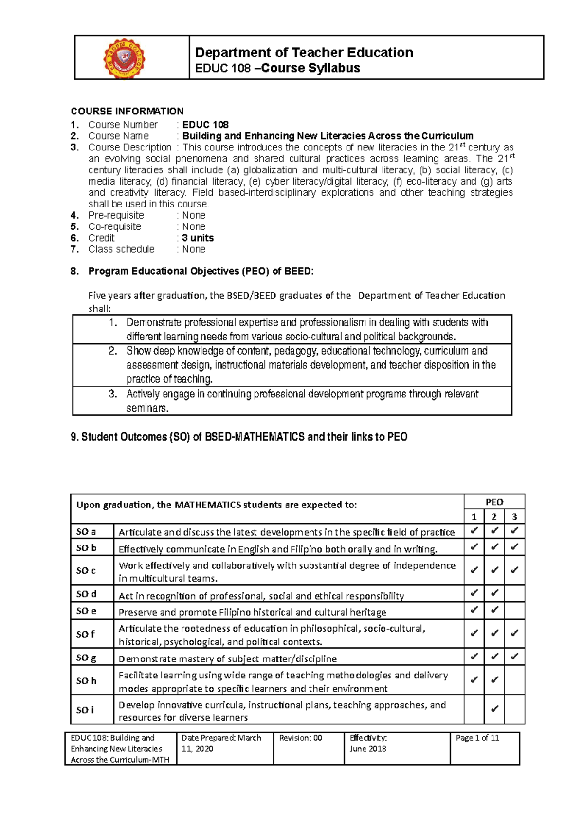 EDUC 108 MTH Building and Enhancing New Literacies Across the ...