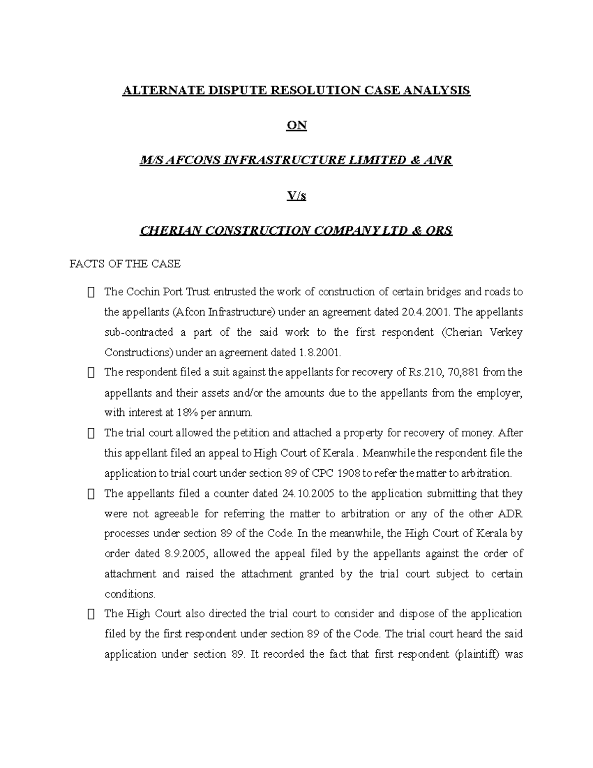 Alternate Dispute Resolution CASE Analys - ALTERNATE DISPUTE RESOLUTION ...