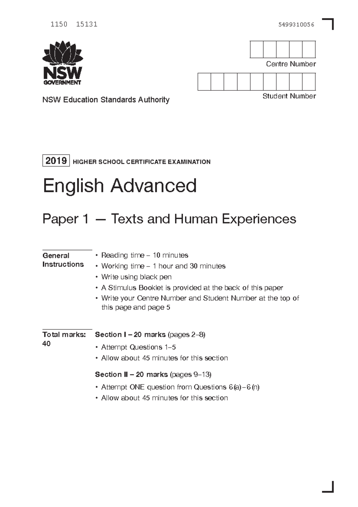 2019 paper 1 - NSW Education Standards Authority 2019 HIGHER SCHOOL ...