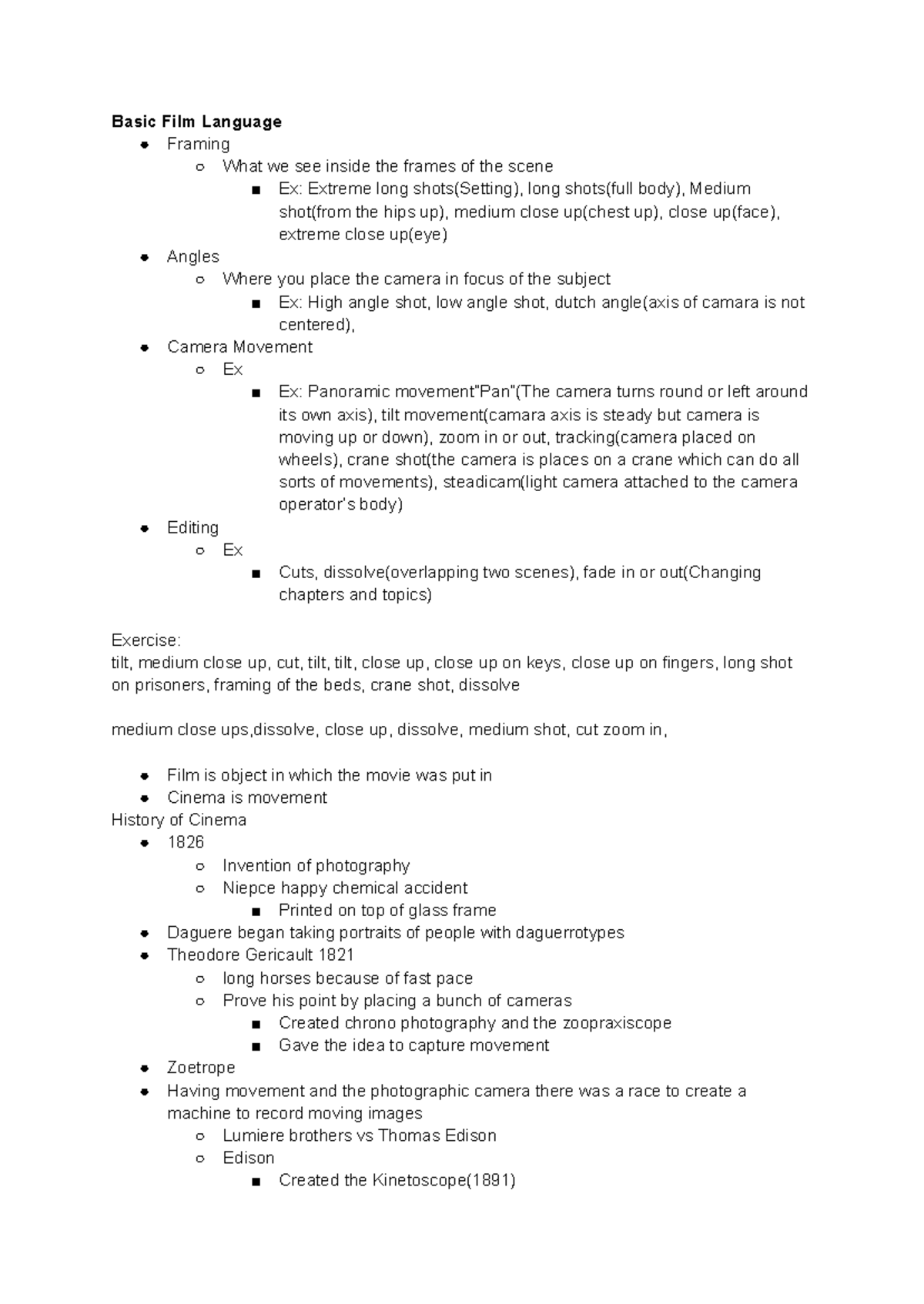 History of Cinema Notes - Basic Film Language Framing What we see ...