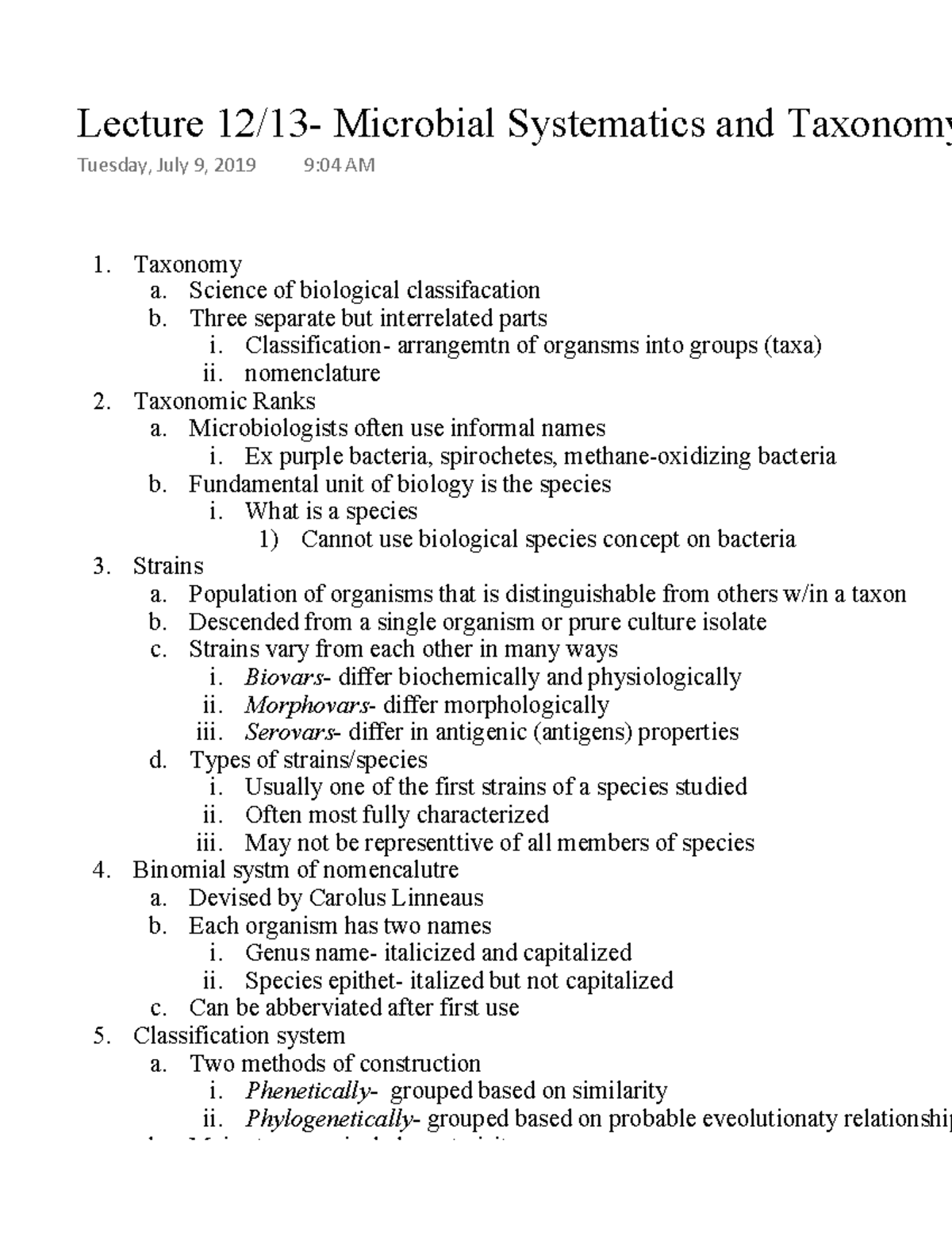 Lecture 12/13- Microbial Systematics and Taxonomy - Warning: TT: undefined function: 32 Taxonomy ...