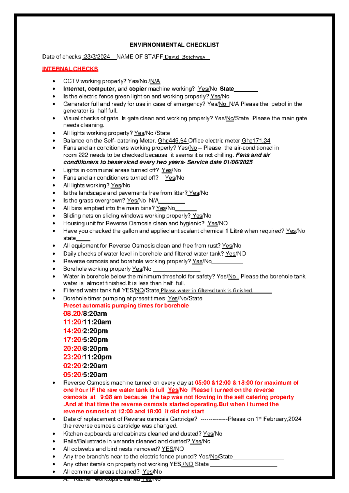 David environmental checklist 71bnv - ENVIRNONMENTAL CHECKLIST Date of ...