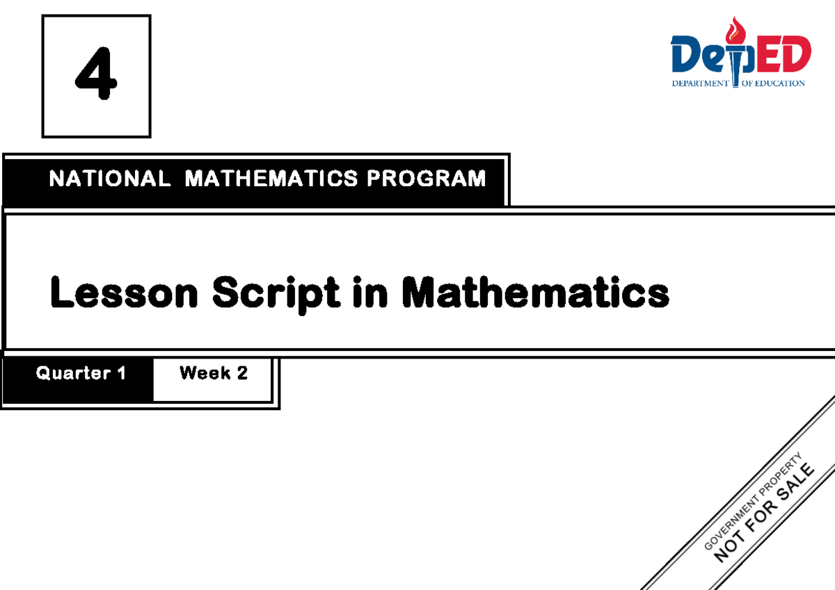 NMP- WEEK 2 - PPT and Exemplars - Quarter 1 Week 2 NATIONAL MATHEMATICS PROGRAM Lesson Script in ...